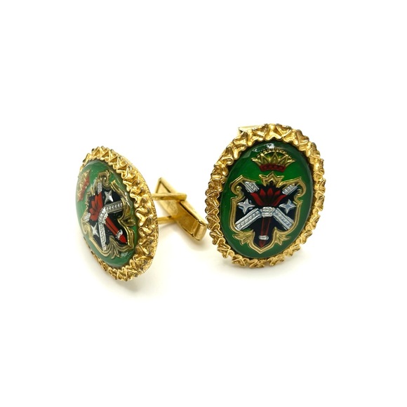 SWANK | Accessories | Vintage 95s Swank Gold And Green Crest Cuff Links ...